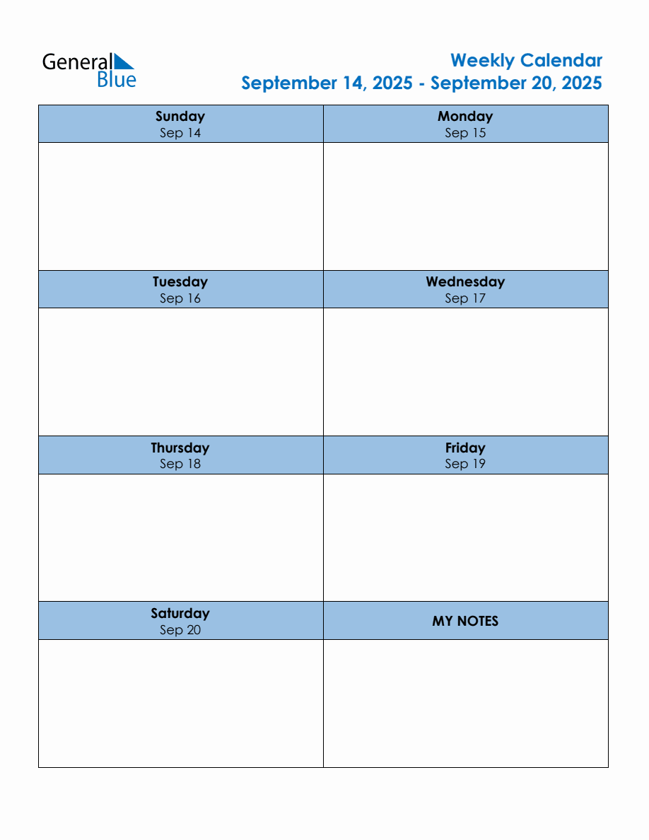 Editable Weekly Planner for the Week of September 14, 2025