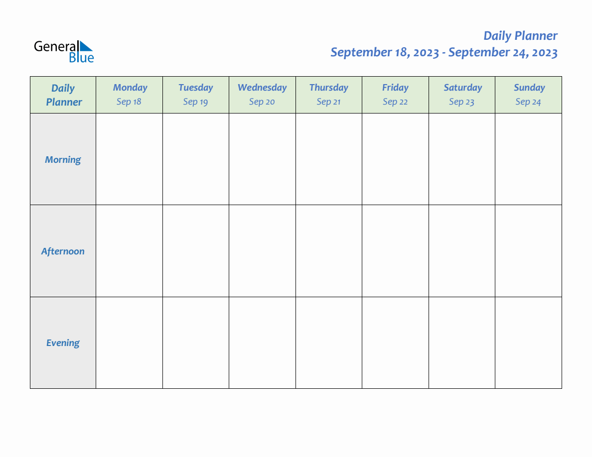 Weekly Daily Planner: September 18, 2023 - September 24, 2023