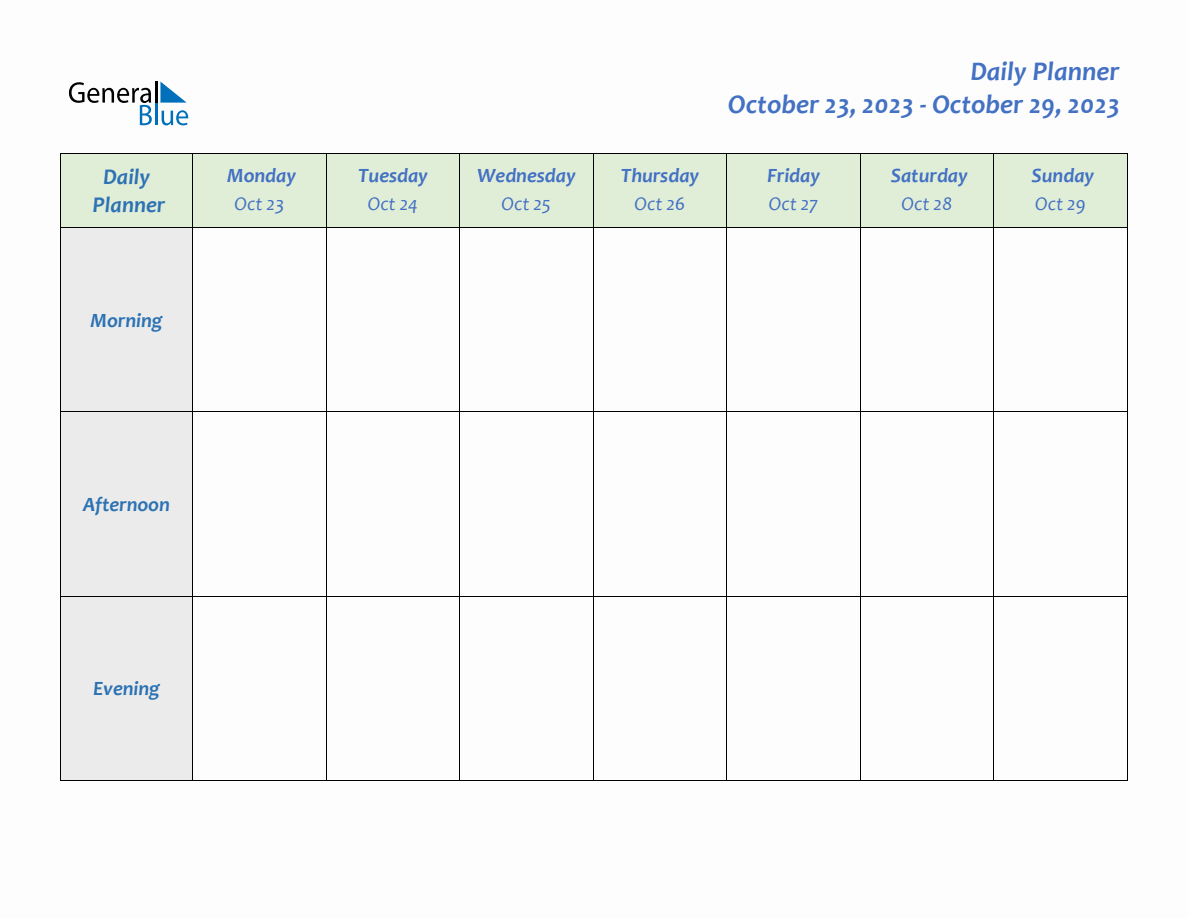 Weekly Daily Planner: October 23, 2023 - October 29, 2023
