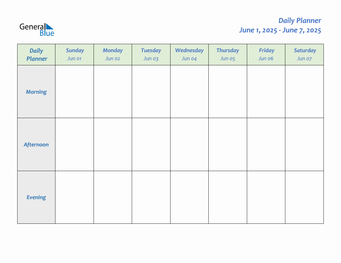 Weekly Daily Planner: June 1, 2025 - June 7, 2025