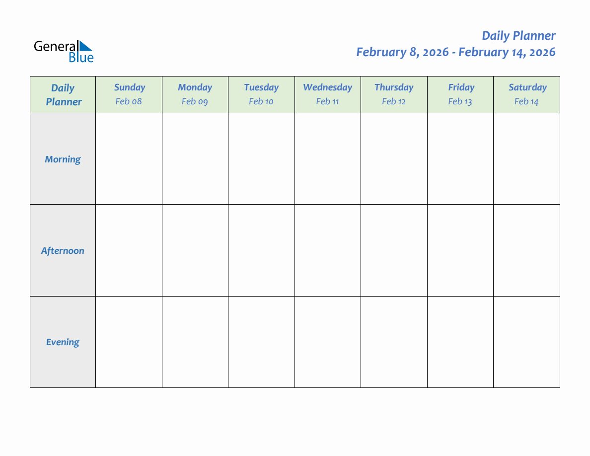 Weekly Daily Planner: February 8, 2026 - February 14, 2026
