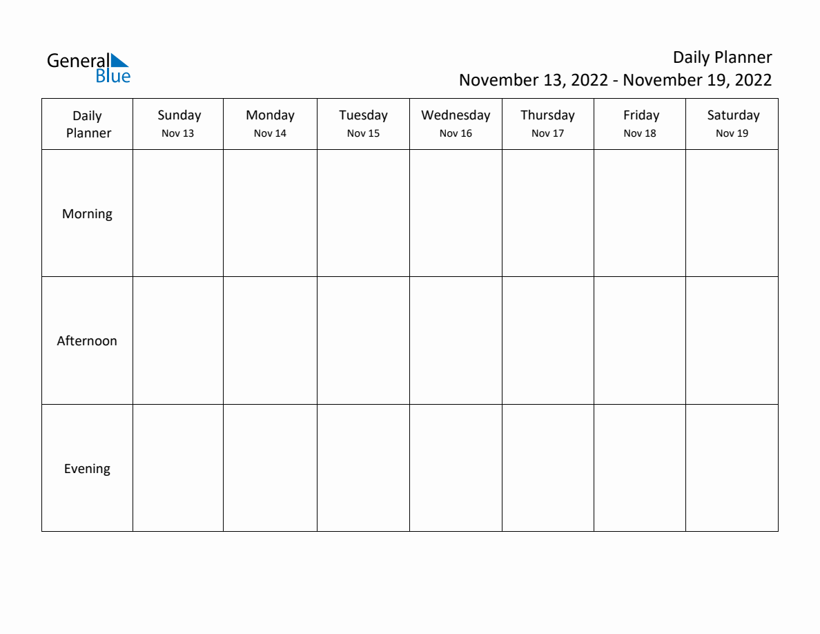 Morning, Afternoon & Evening Daily Schedule Planner (Week of November ...