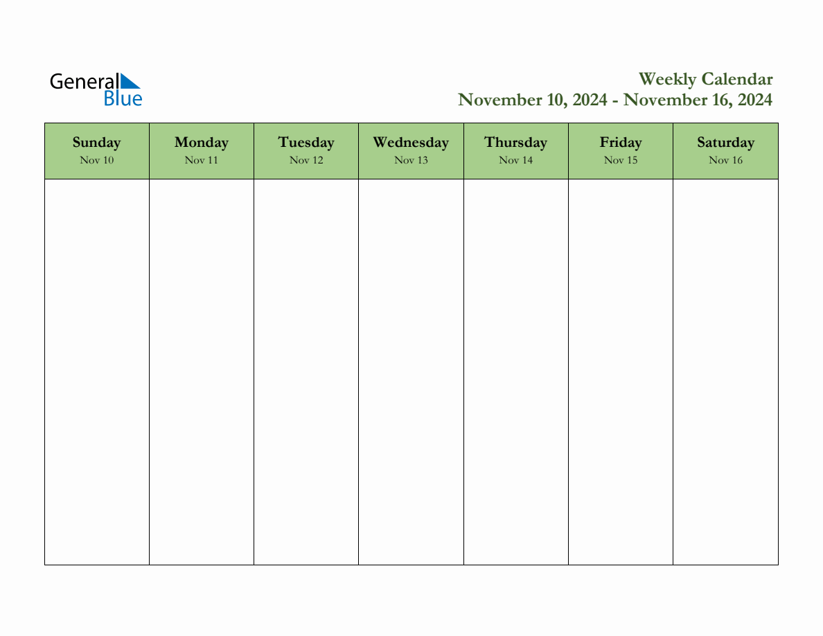 Weekly Planner Template: November 10 - November 16, 2024