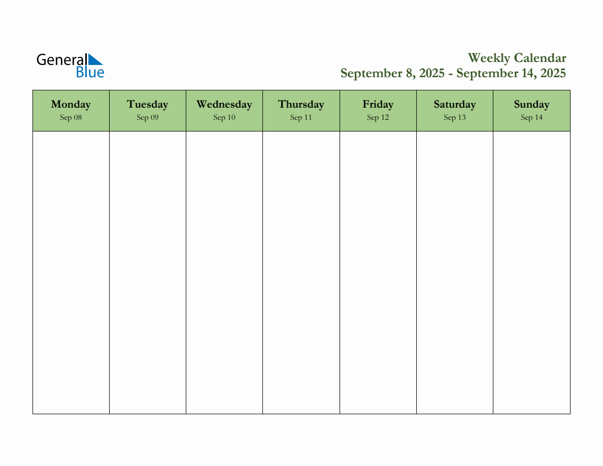 Weekly Planner Template: September 8 - September 14, 2025