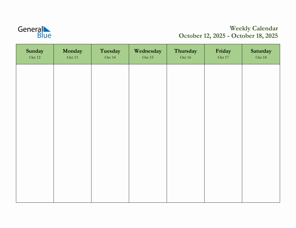 Weekly Planner Template: October 12 - October 18, 2025