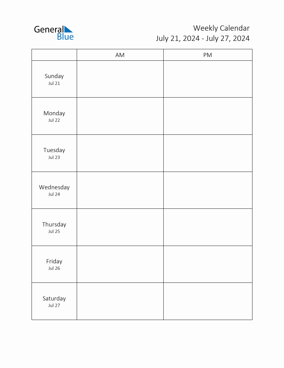 Printable Weekly AM-PM Schedule Template - Week 30 of 2024 (Jul 21 to ...