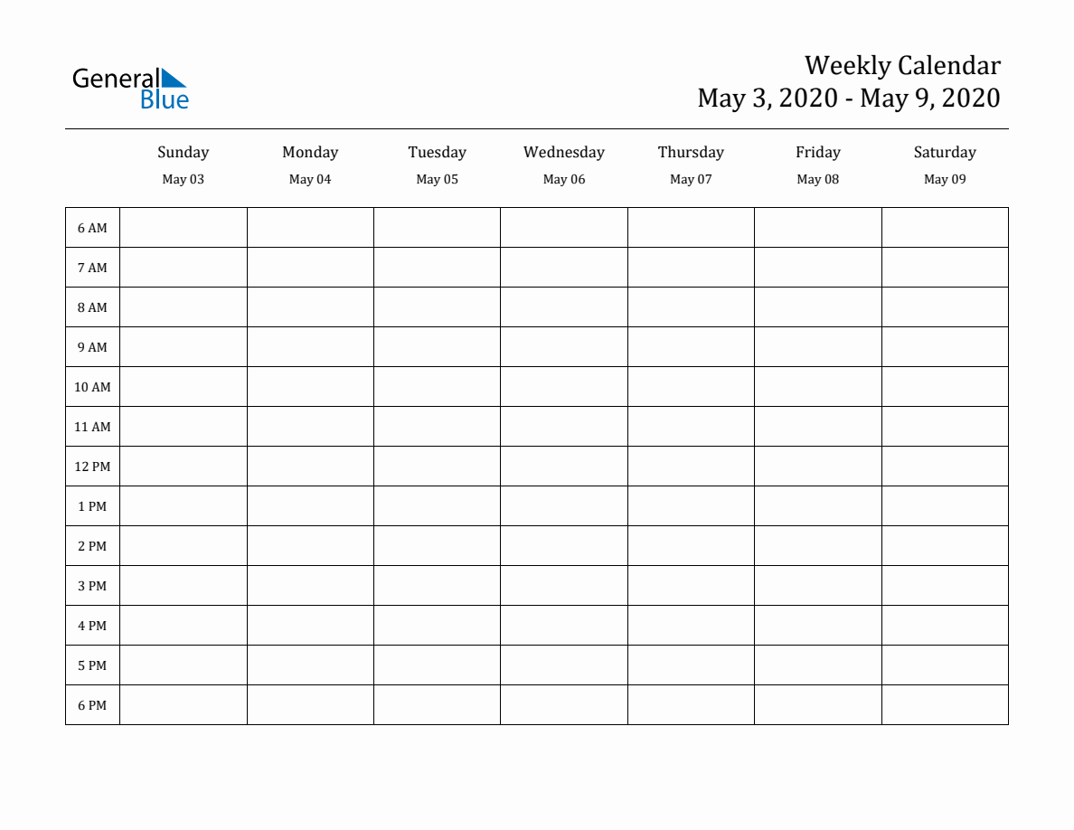 Weekly Calendar - May 3, 2020 to May 9, 2020 - (PDF, Word, Excel)