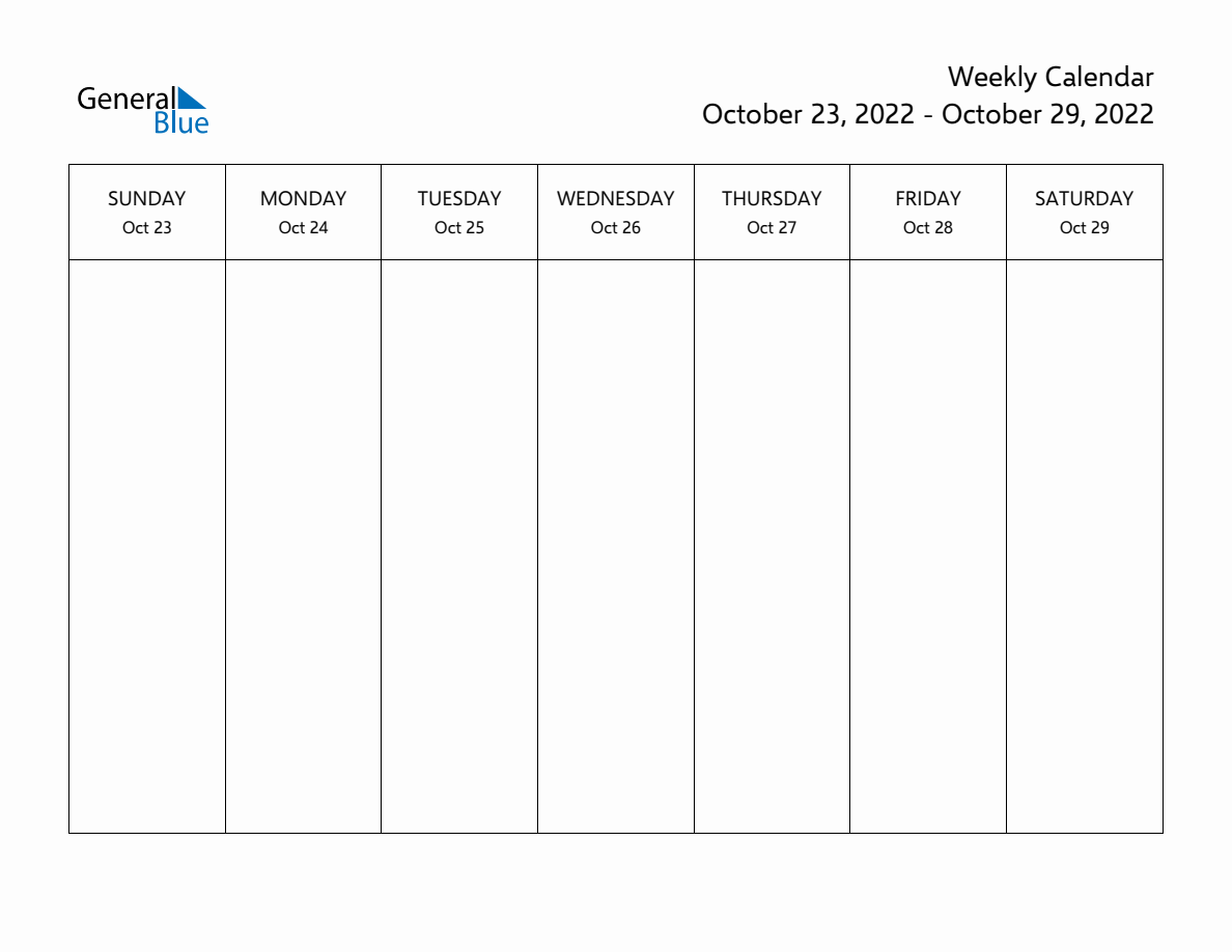 Printable Weekly Calendar for Week 44 of 2022 (Oct 23 - Oct 29)