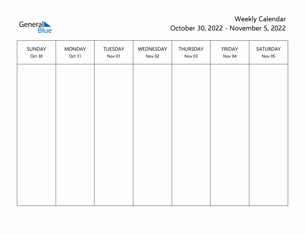 Printable Weekly Calendar for Week 45 of 2022 (Oct 30 - Nov 5)