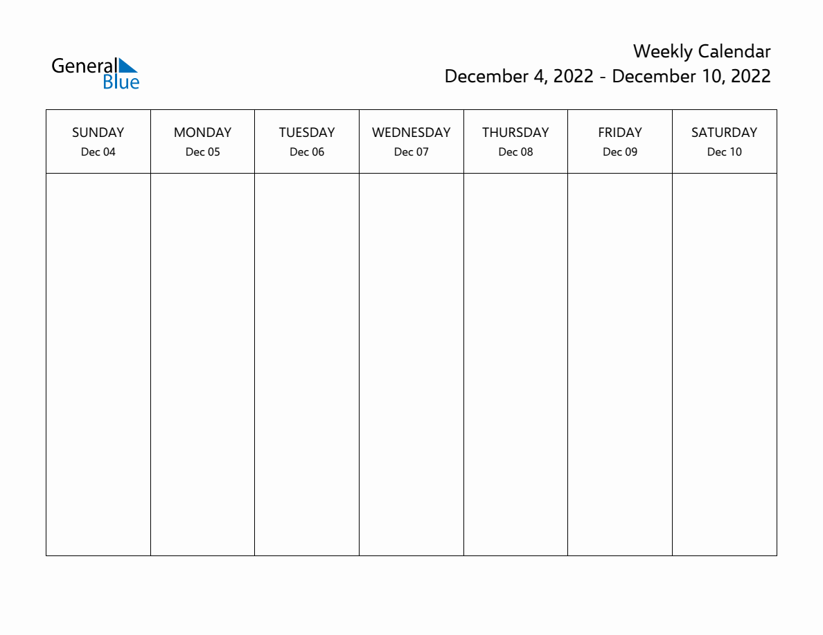 Printable Weekly Calendar for Week 50 of 2022 (Dec 4 - Dec 10)