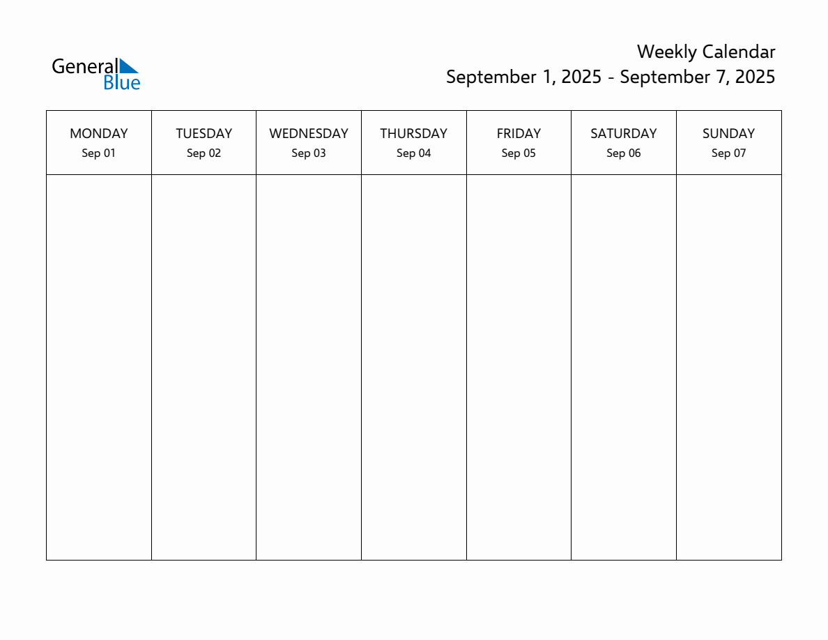 Printable Weekly Calendar for Week 36 of 2025 (Sep 1 - Sep 7)