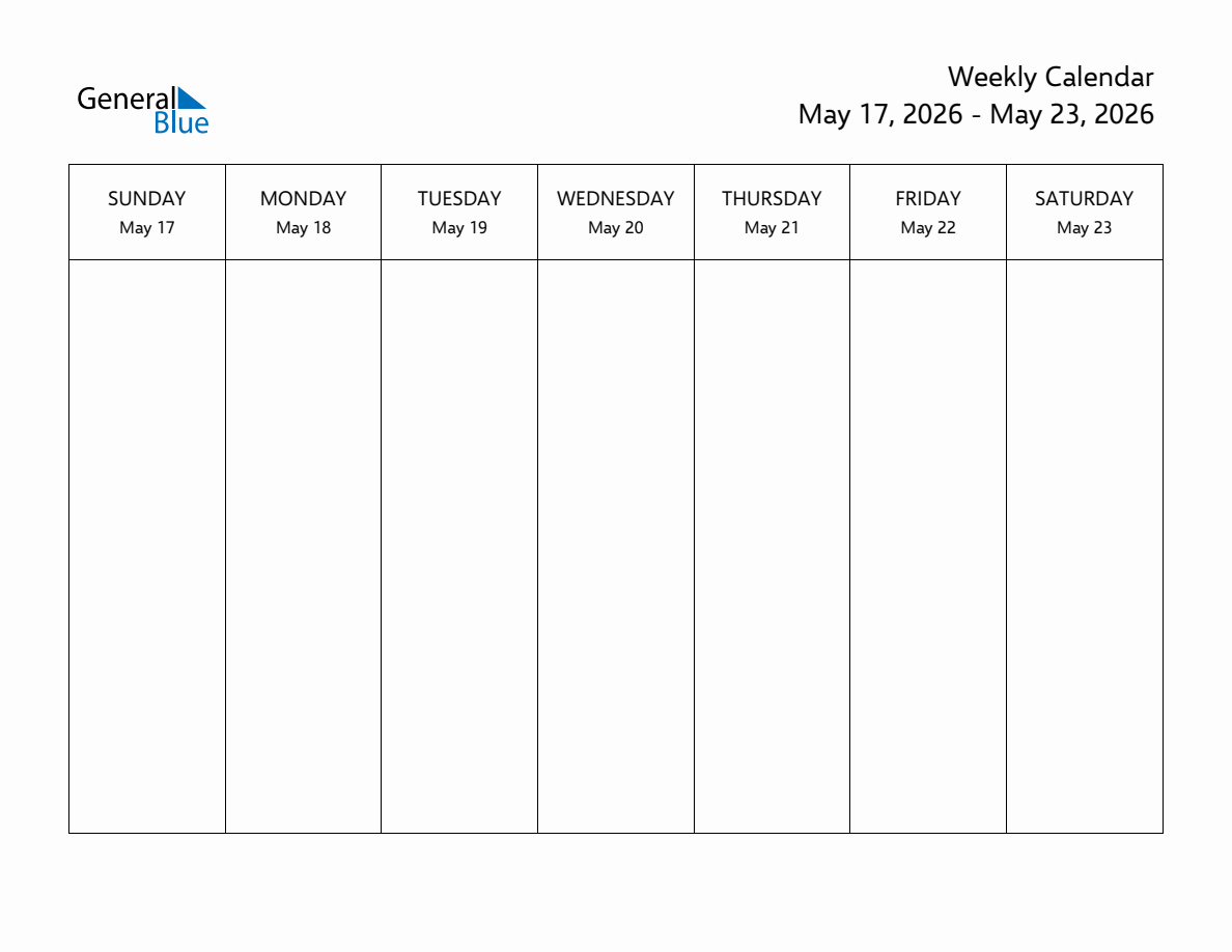 Printable Weekly Calendar for Week 21 of 2026 (May 17 - May 23)