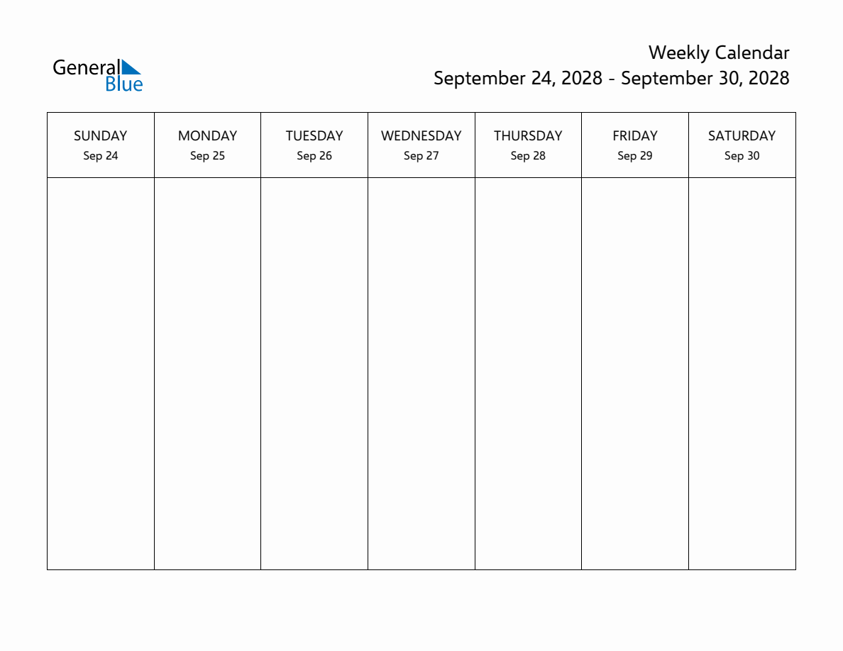Printable Weekly Calendar for Week 40 of 2028 (Sep 24 - Sep 30)