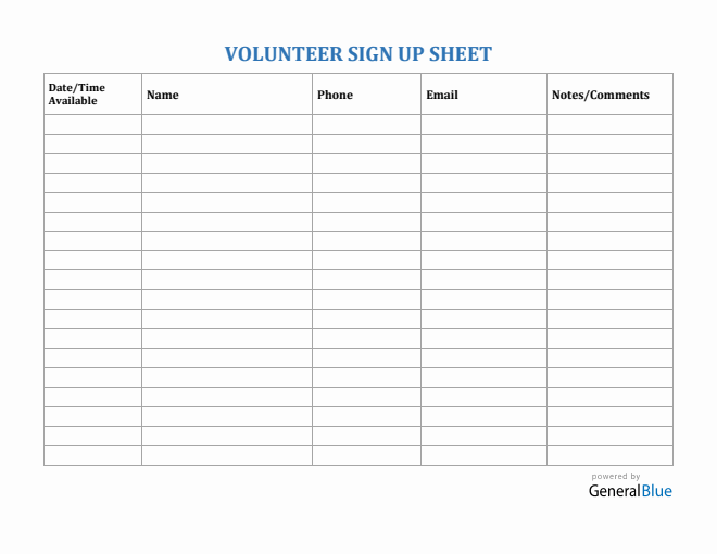 Sign Up Sheet Templates