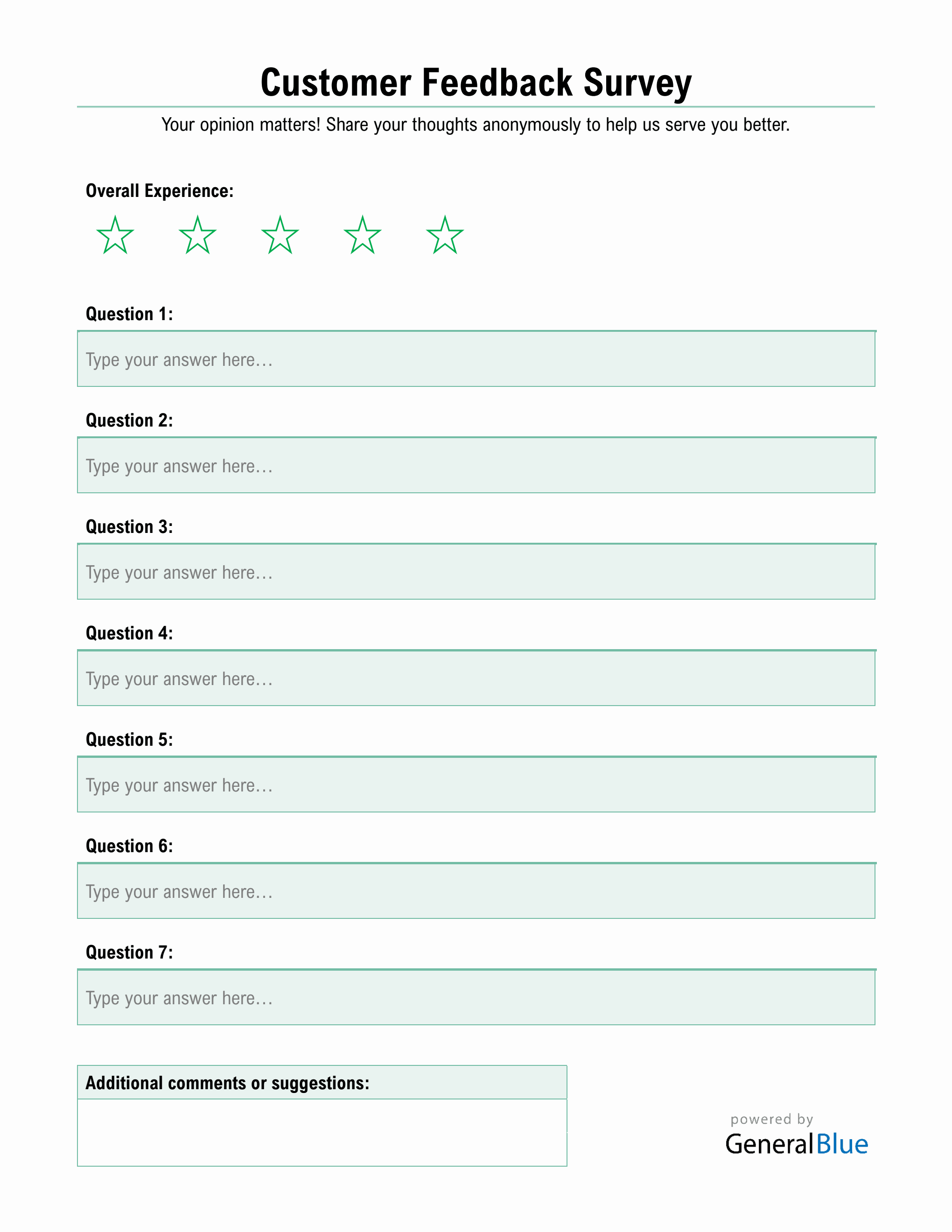 Simple Customer Feedback Survey Form in Word