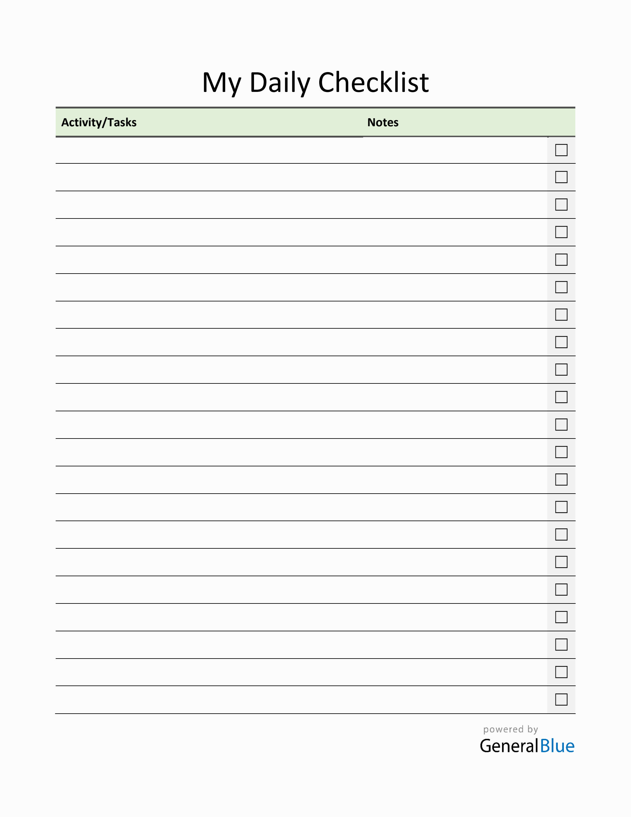 Free Standard Daily Checklist Template in Word