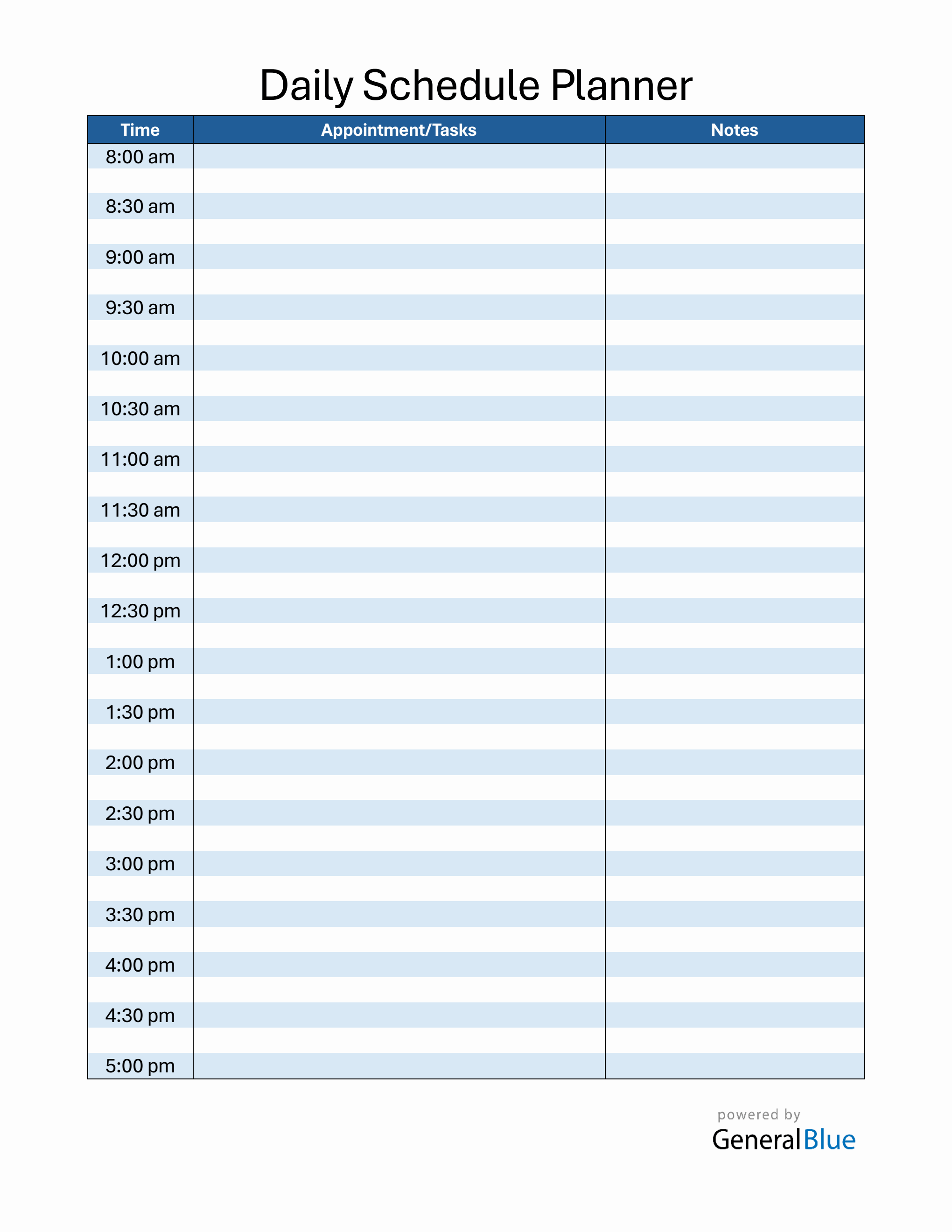 Daily Schedule Template Word (30 Minute Interval)