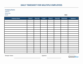 Printable Employee Timesheet With Signature in PDF