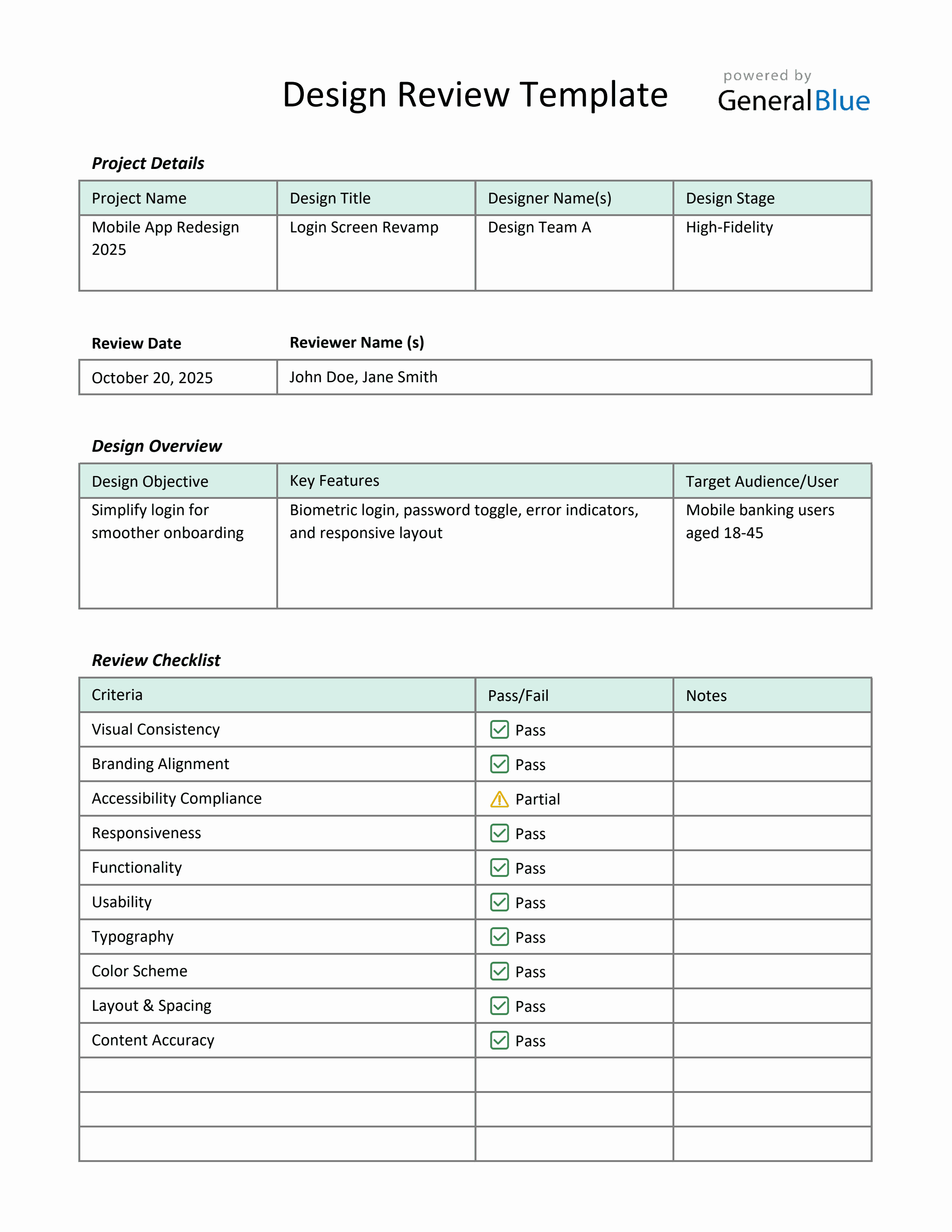 Editable Design Review Template - Free Excel Download
