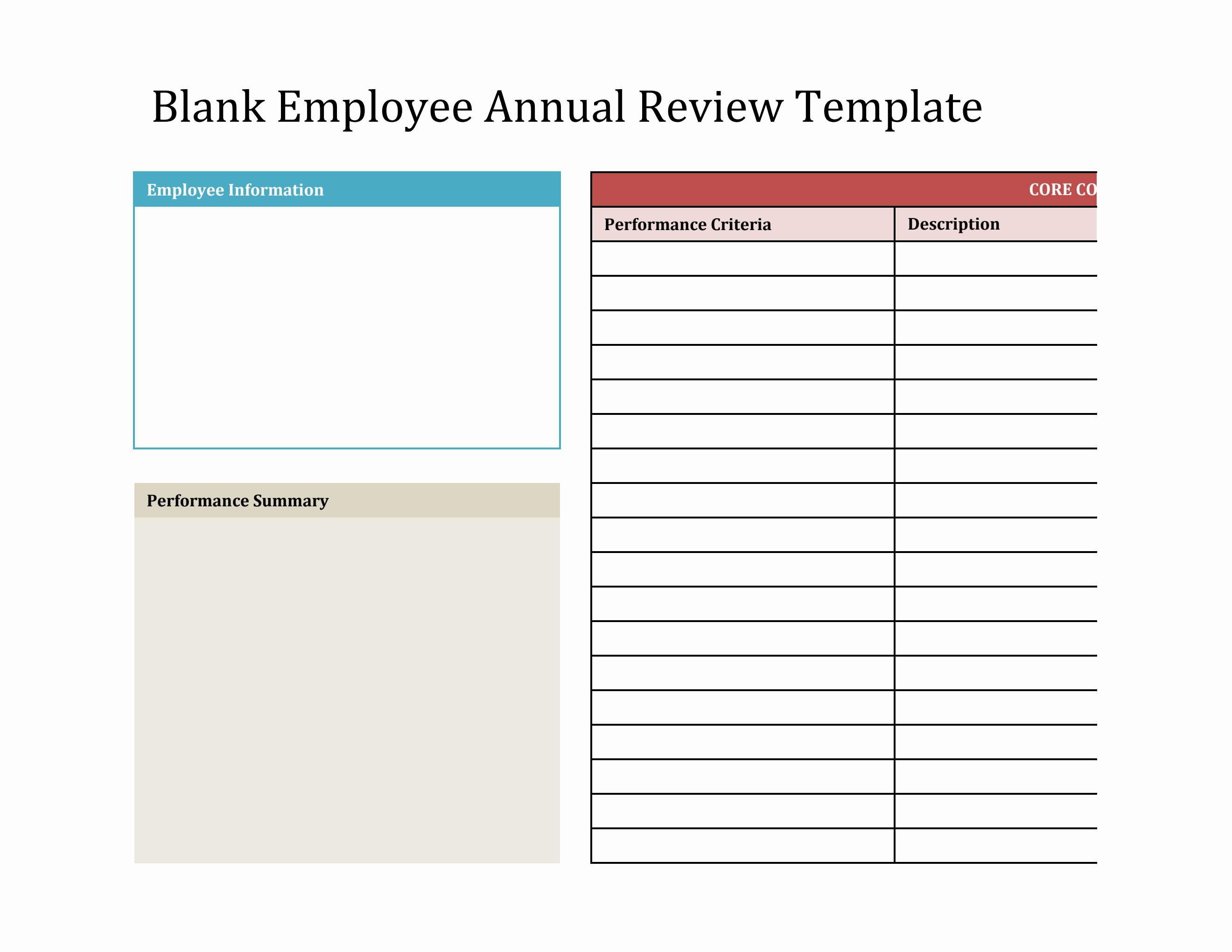 Customizable Employee Annual Review Template in Excel Spreadsheet