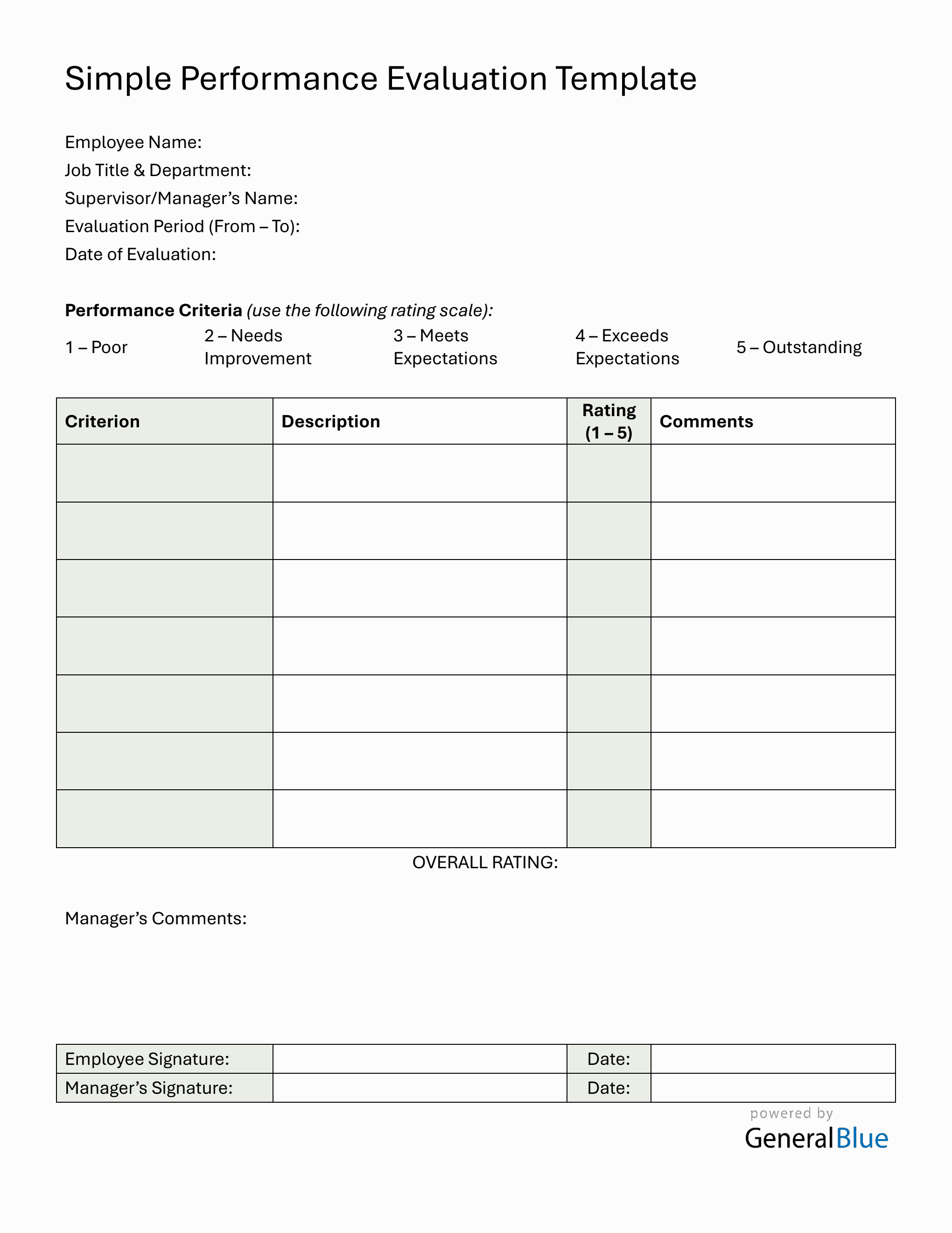 PDF Employee Evaluation Form (Blank)