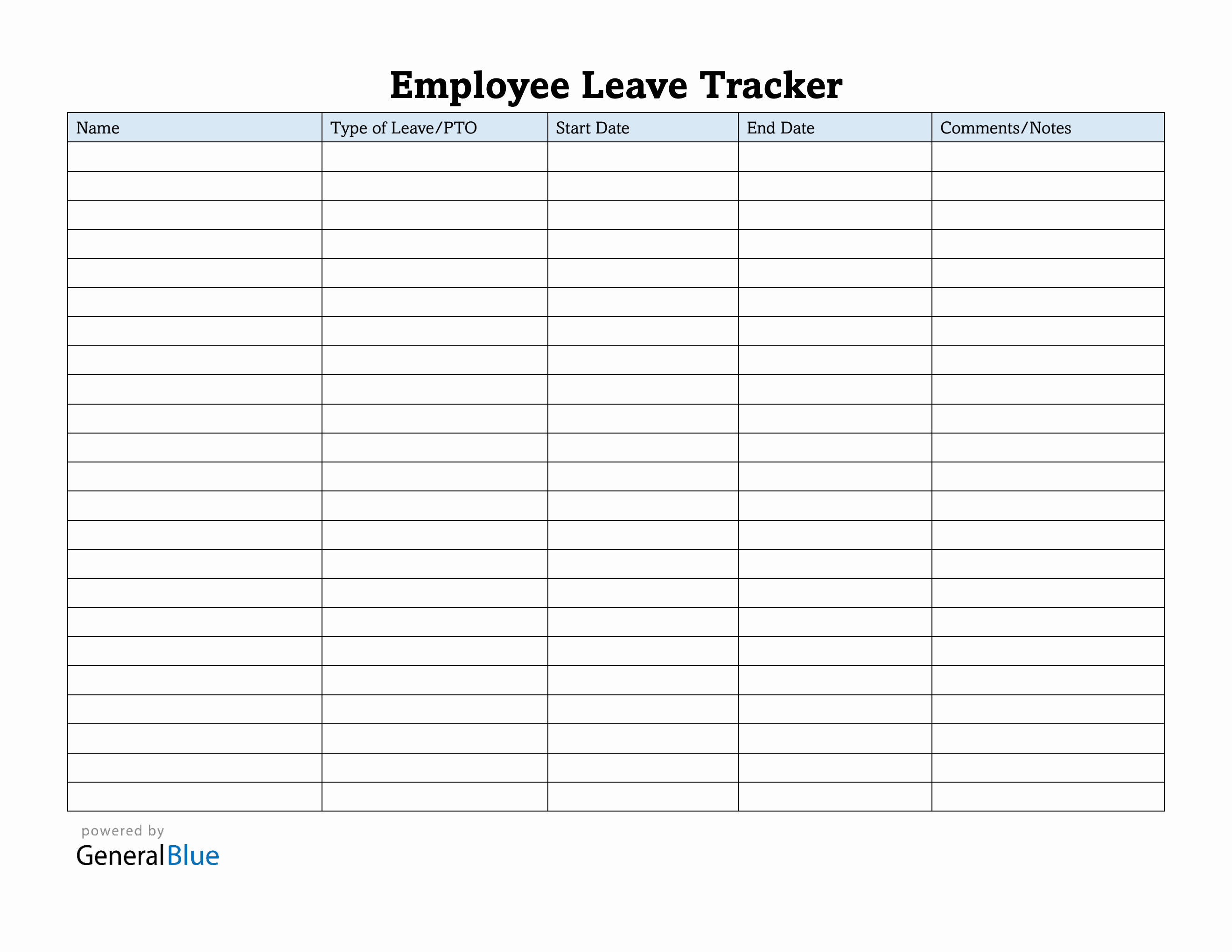 Printable Employee Leave Tracker Template (PDF)