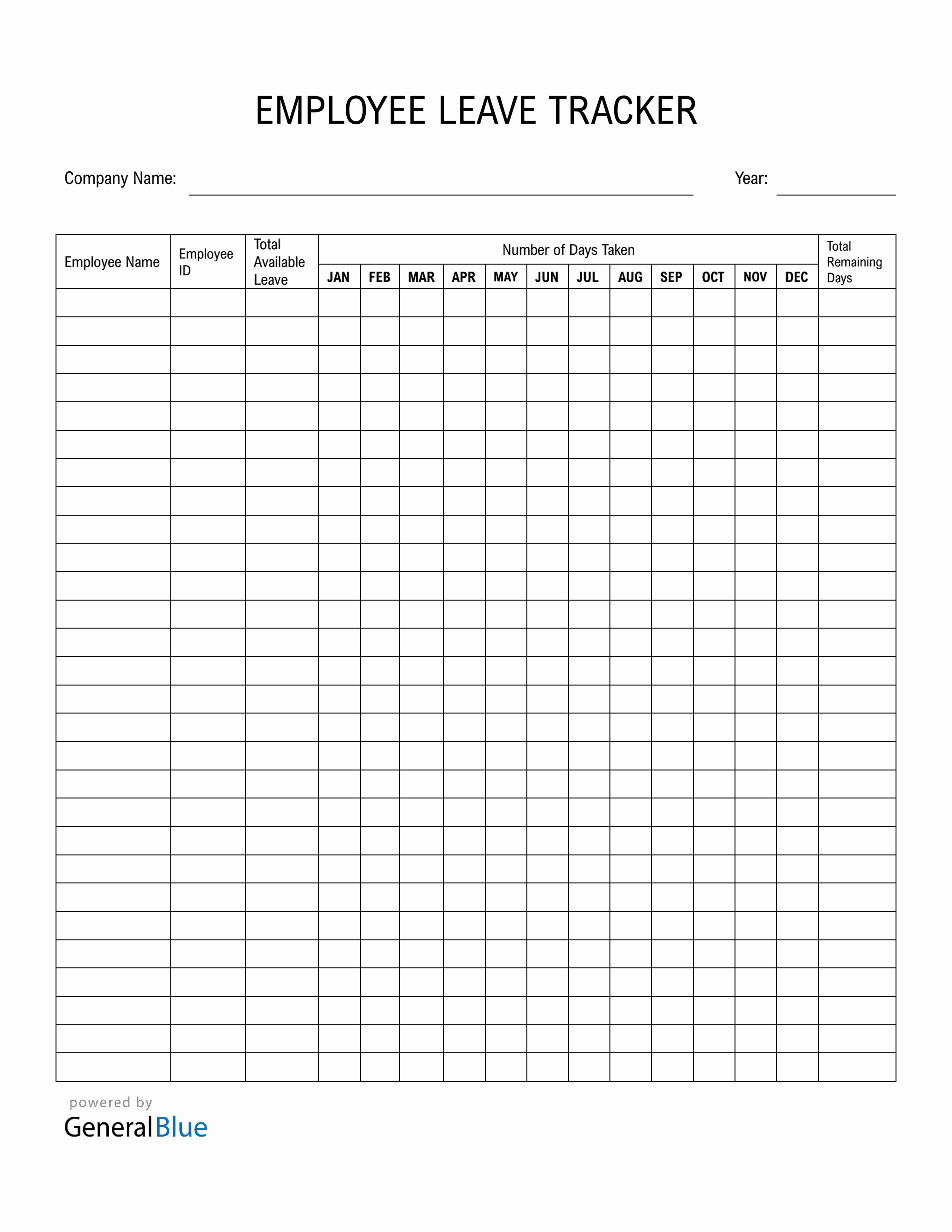 Printable Employee Leave Tracker Template in PDF