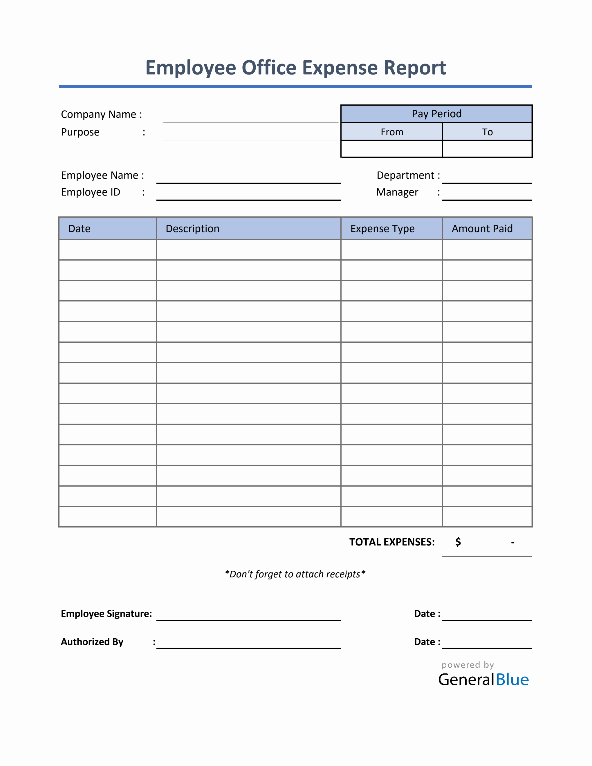 Employee Office Expense Report Template in Excel