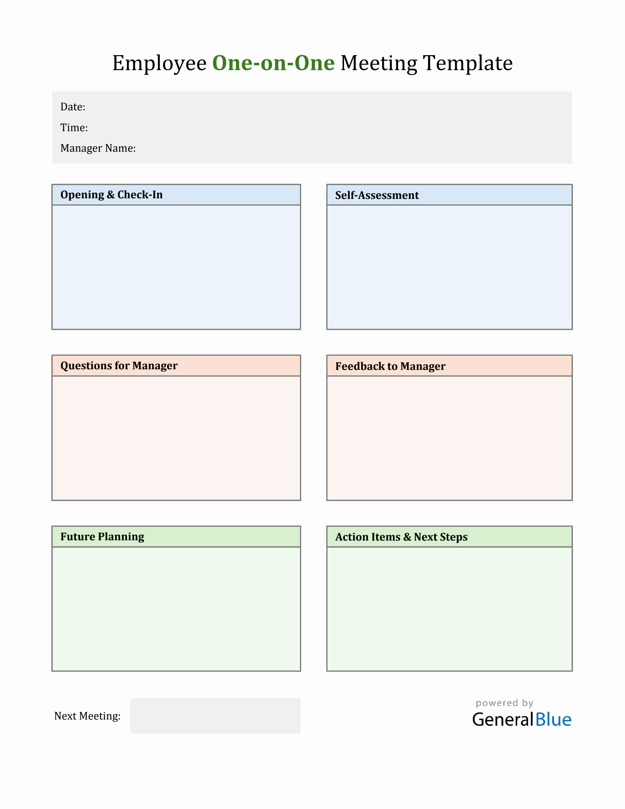 Downloadable Employee One-on-One Meeting Template Excel