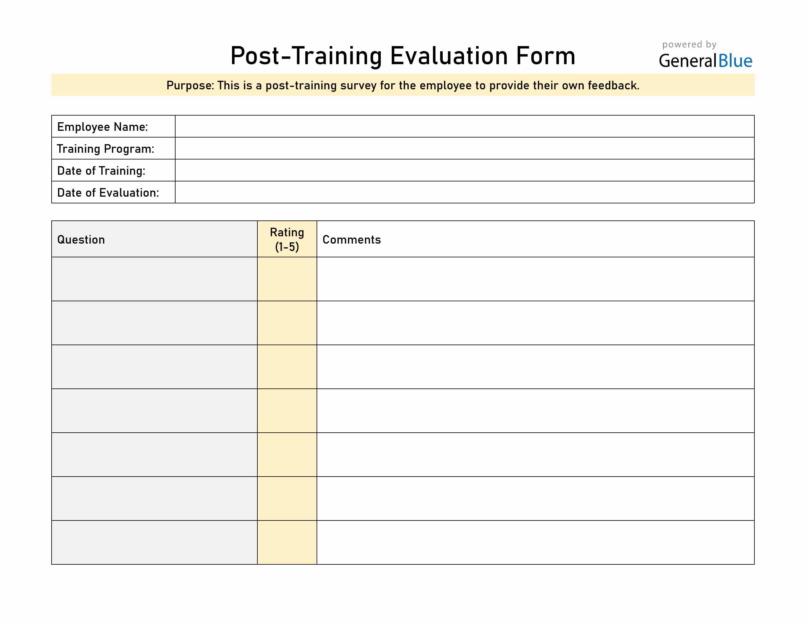 Free Employee Post-Training Evaluation Form in PDF