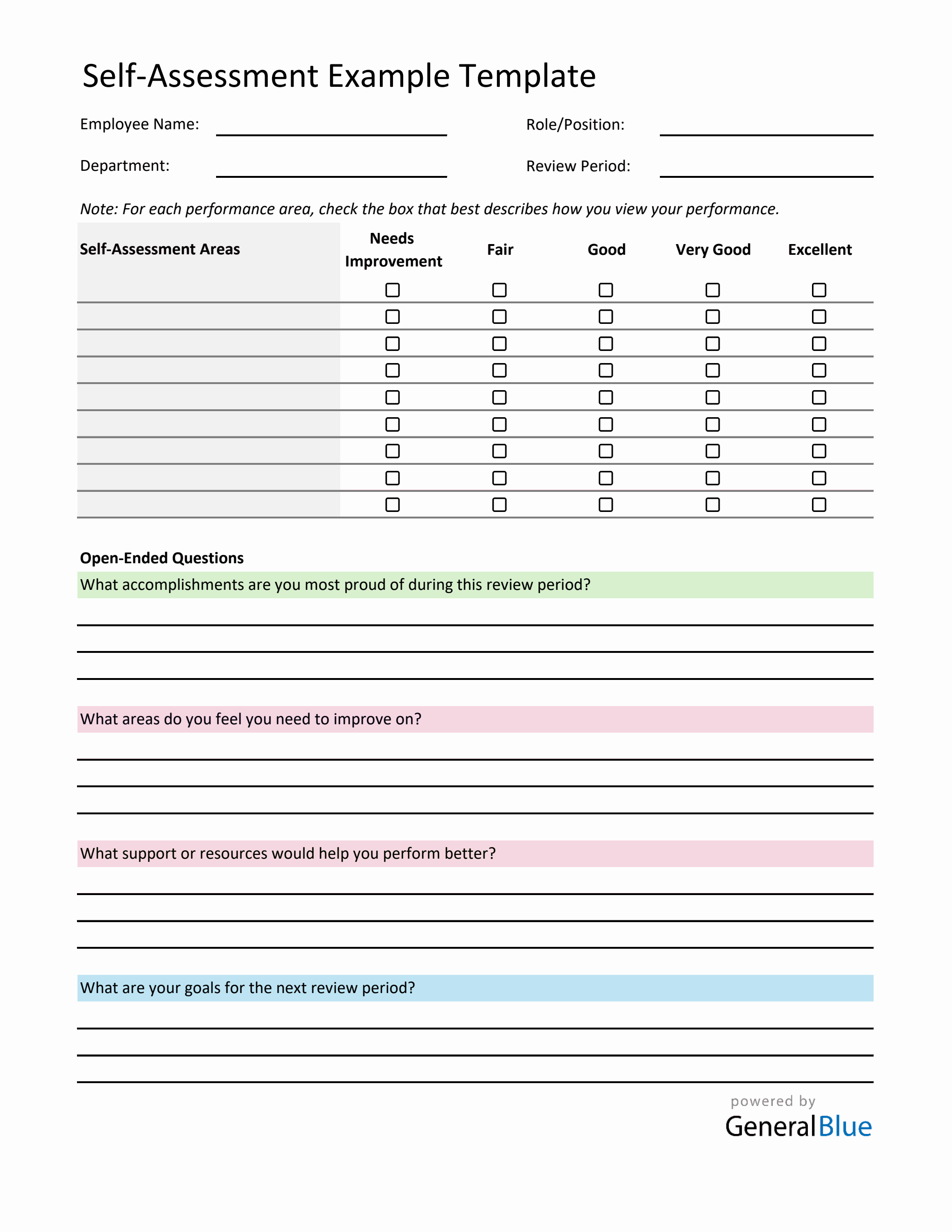 Self-Assessment Template for Professional Growth - Excel Format