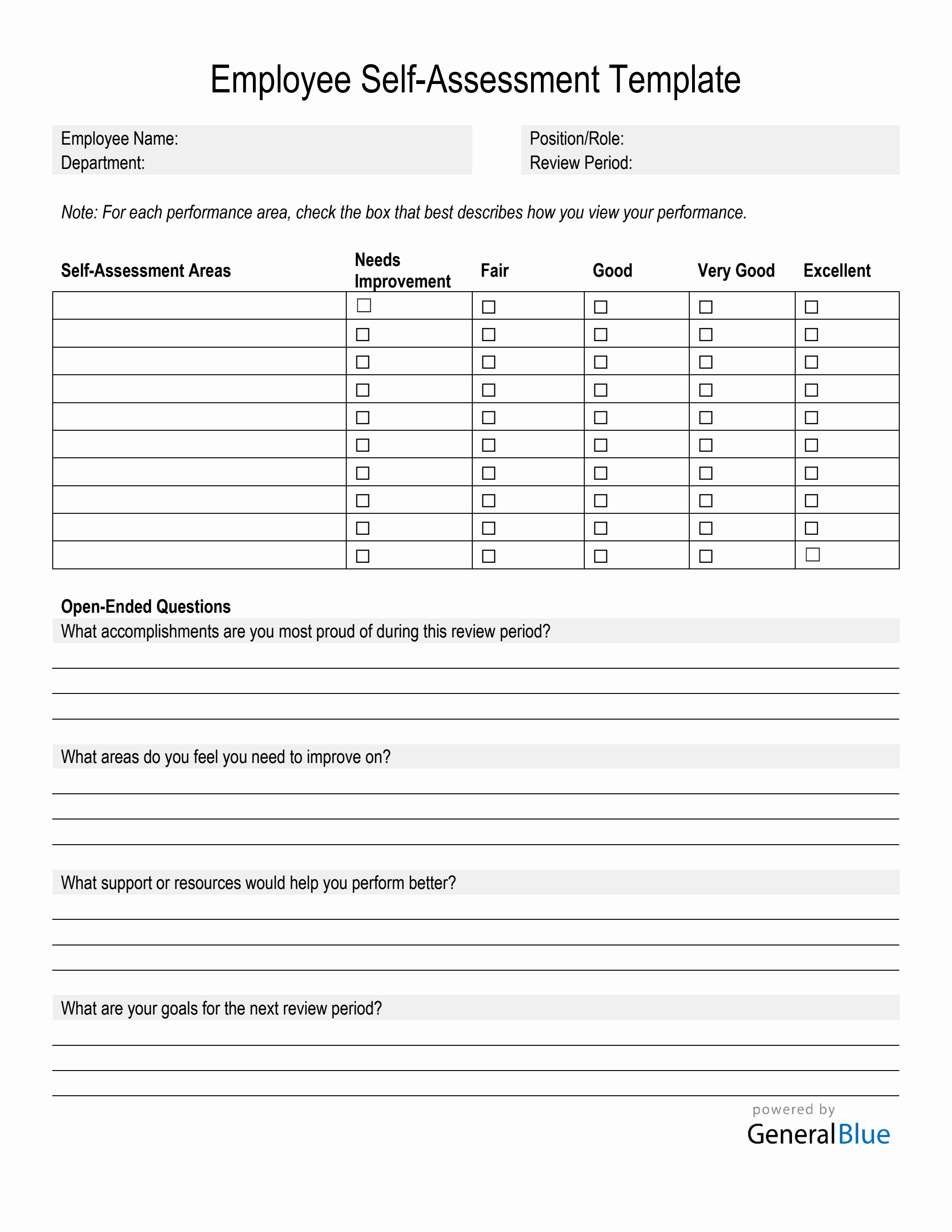 Self-Assessment Template for Professional Growth - PDF Format