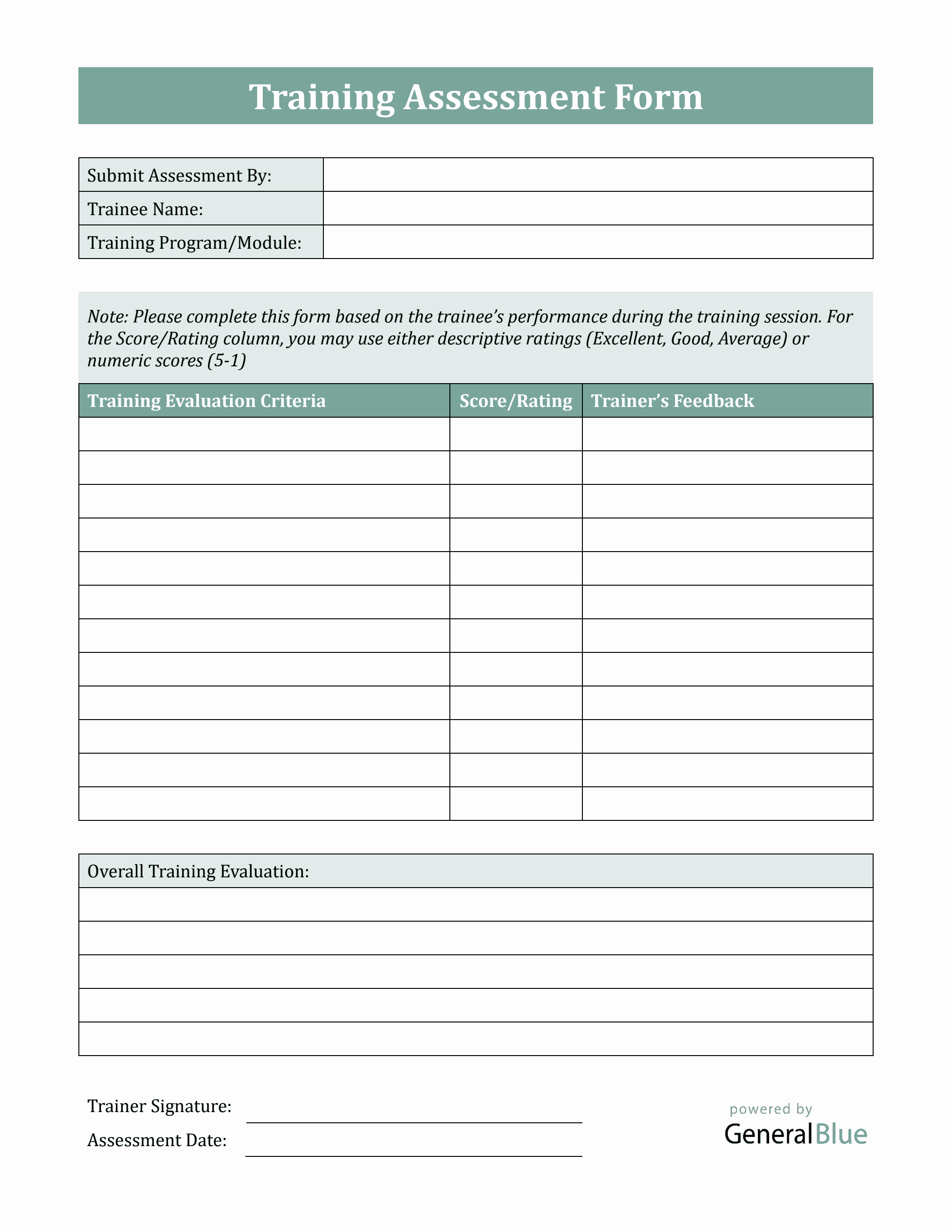 Employee Training Assessment Form - Free PDF Download