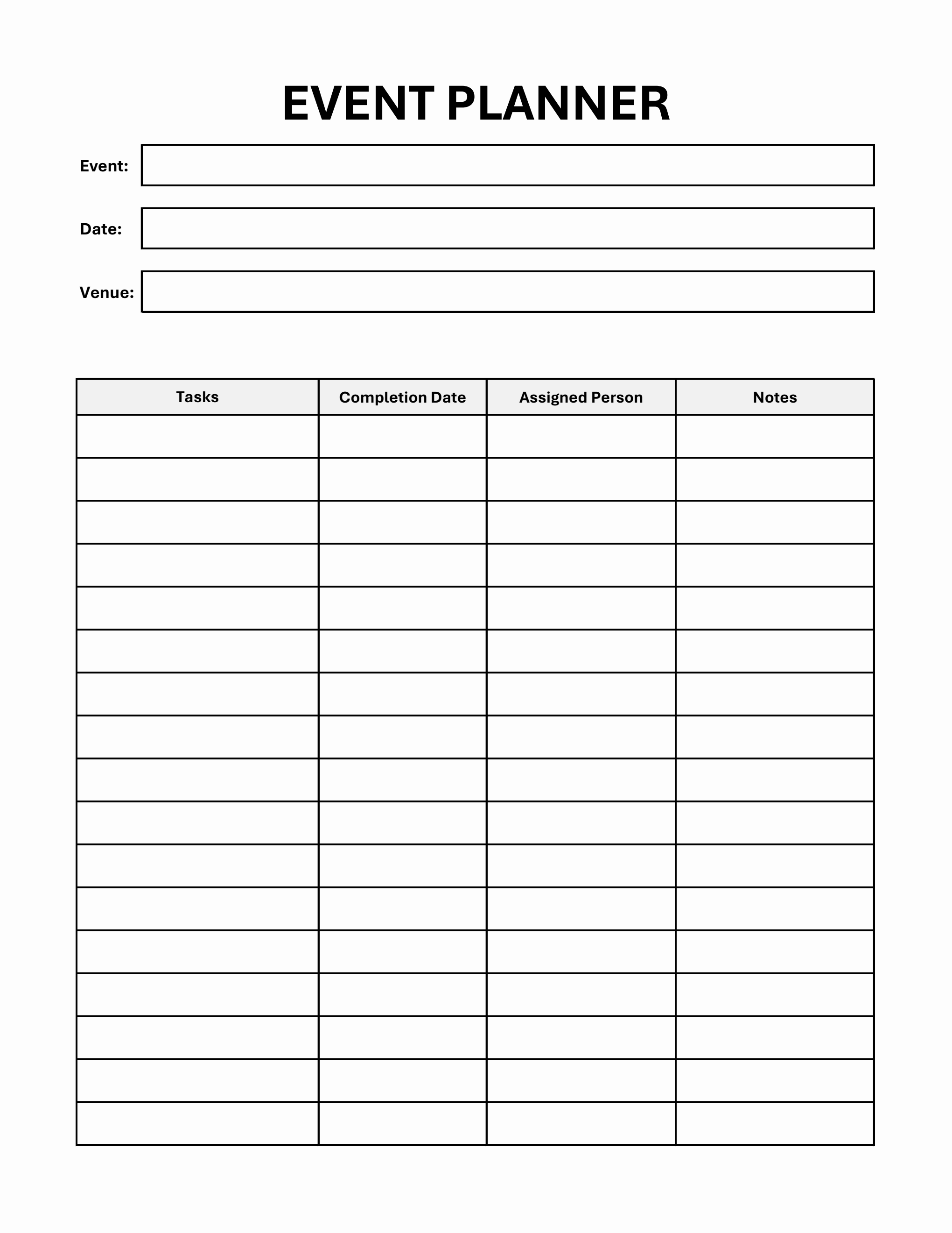 Printable Event Planning Template - Free Excel Download