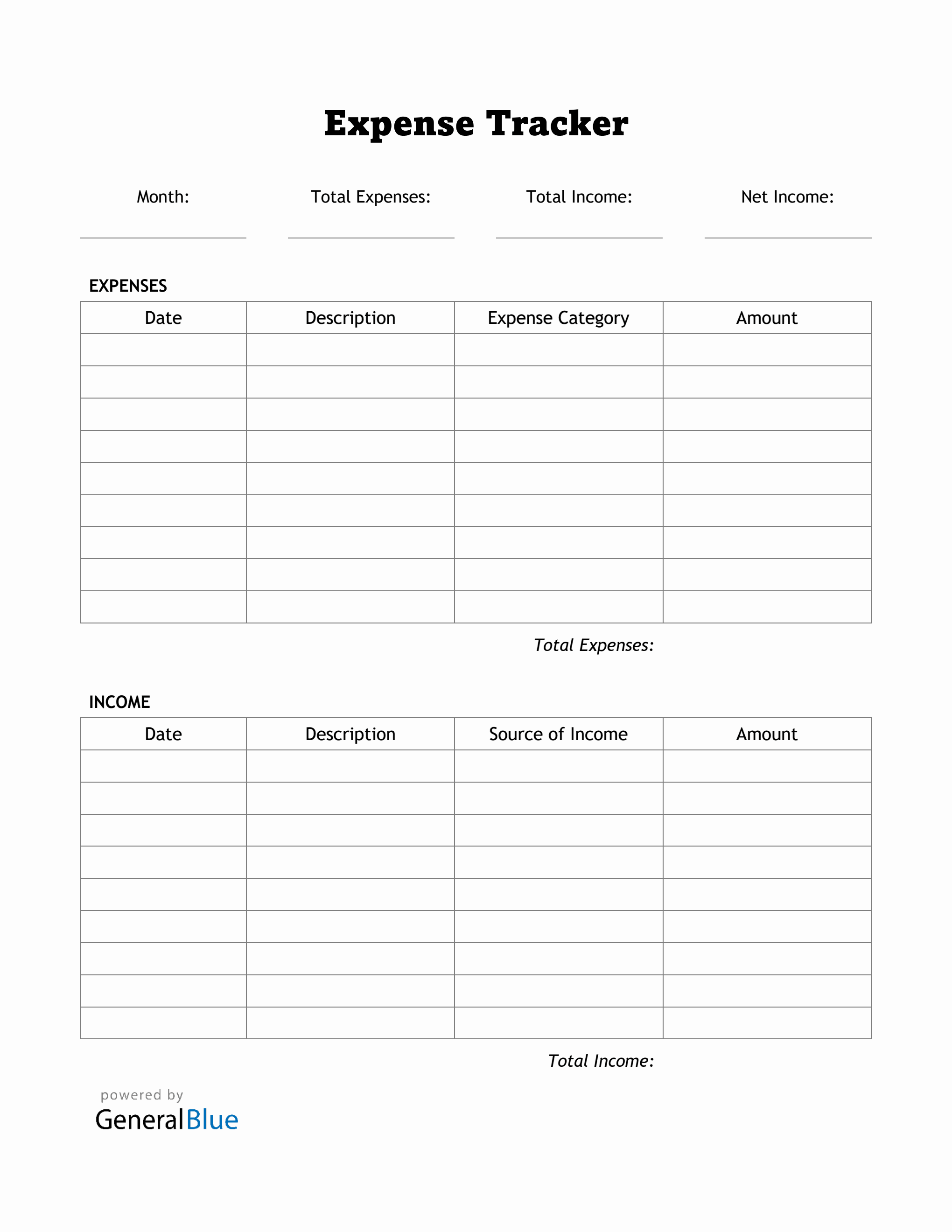 Expense Tracker in Word (Printable)