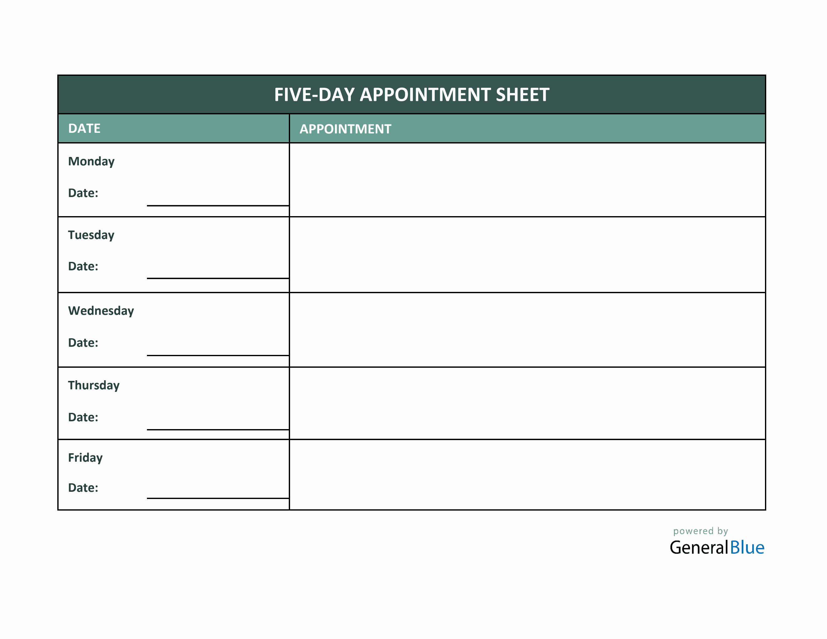 Free Printable Weekly Appointment Calendar