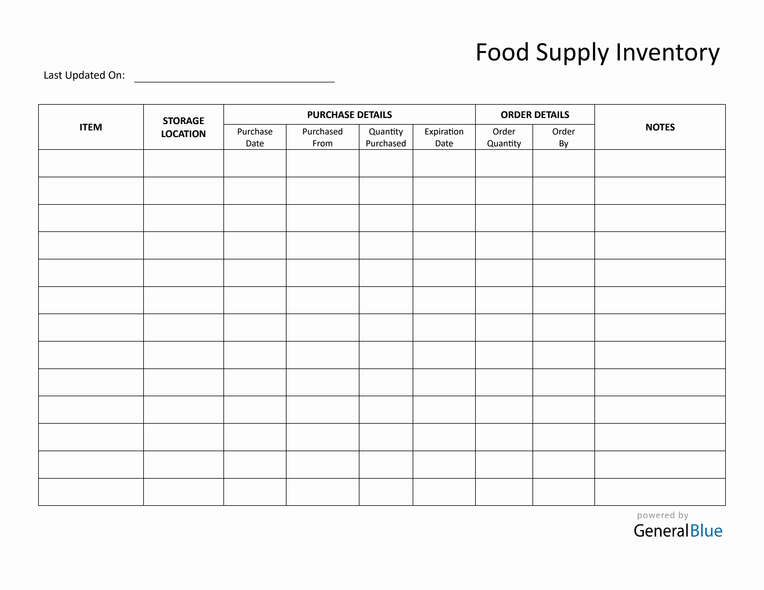 Printable Food Supply Inventory Sheet (Word)