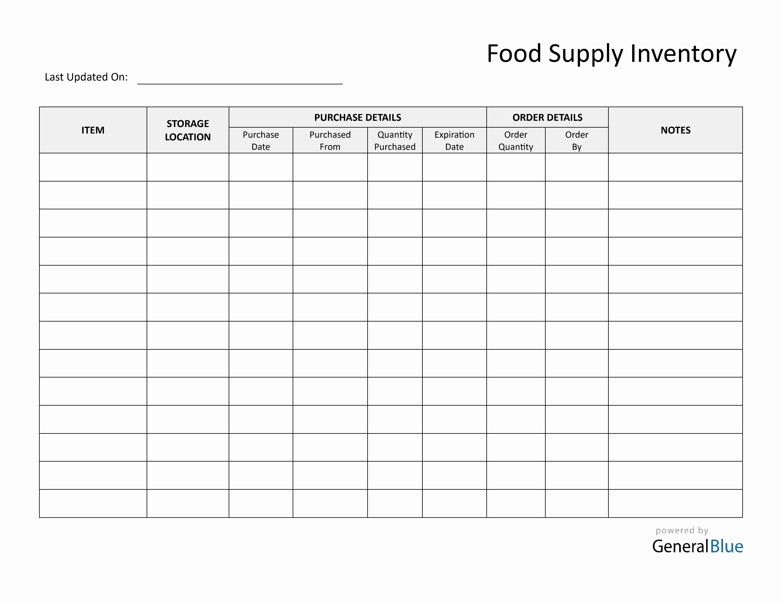 Printable Food Supply Inventory Sheet (PDF)
