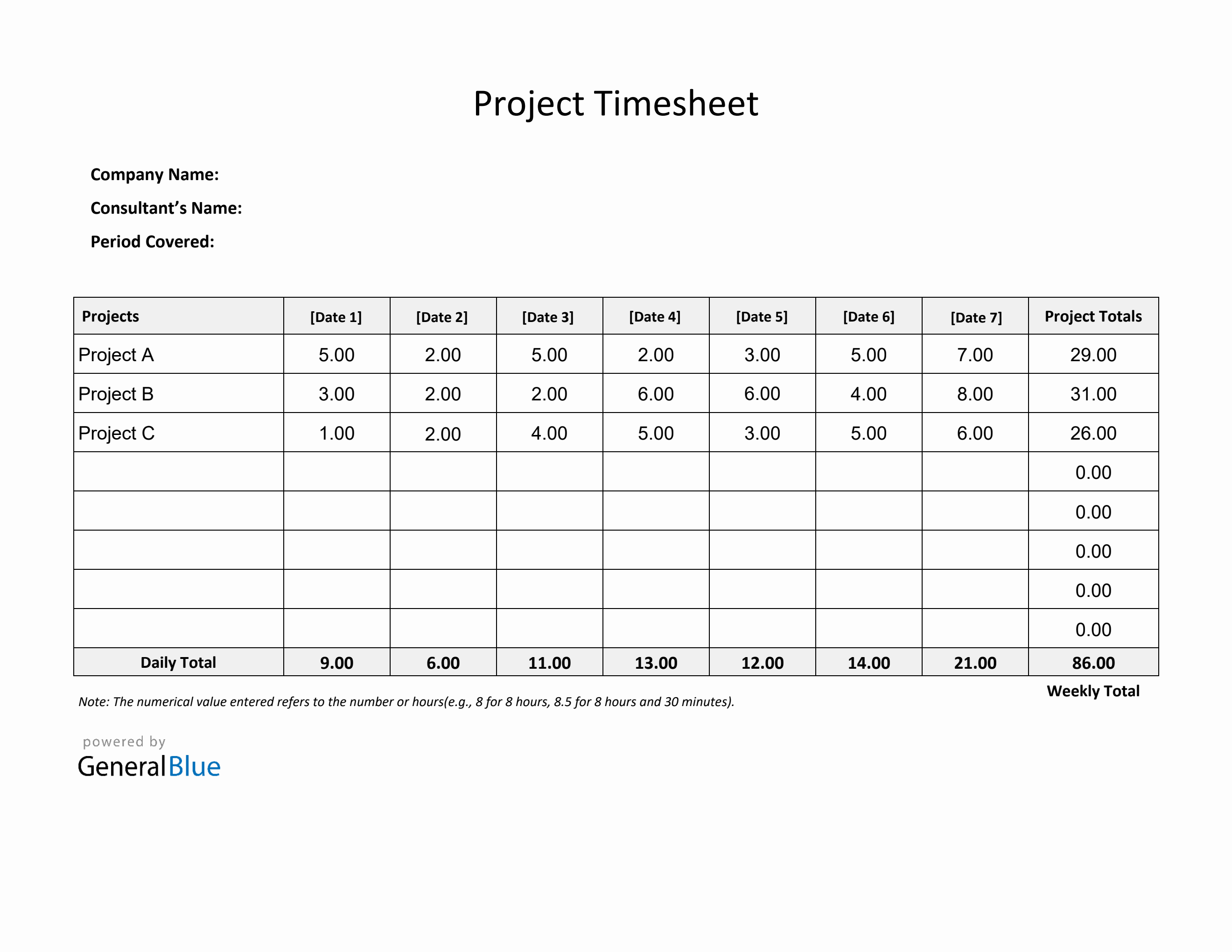 Project Timesheet in PDF (Simple)