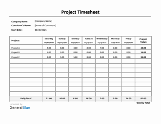 Project Timesheet in Excel (Printable)