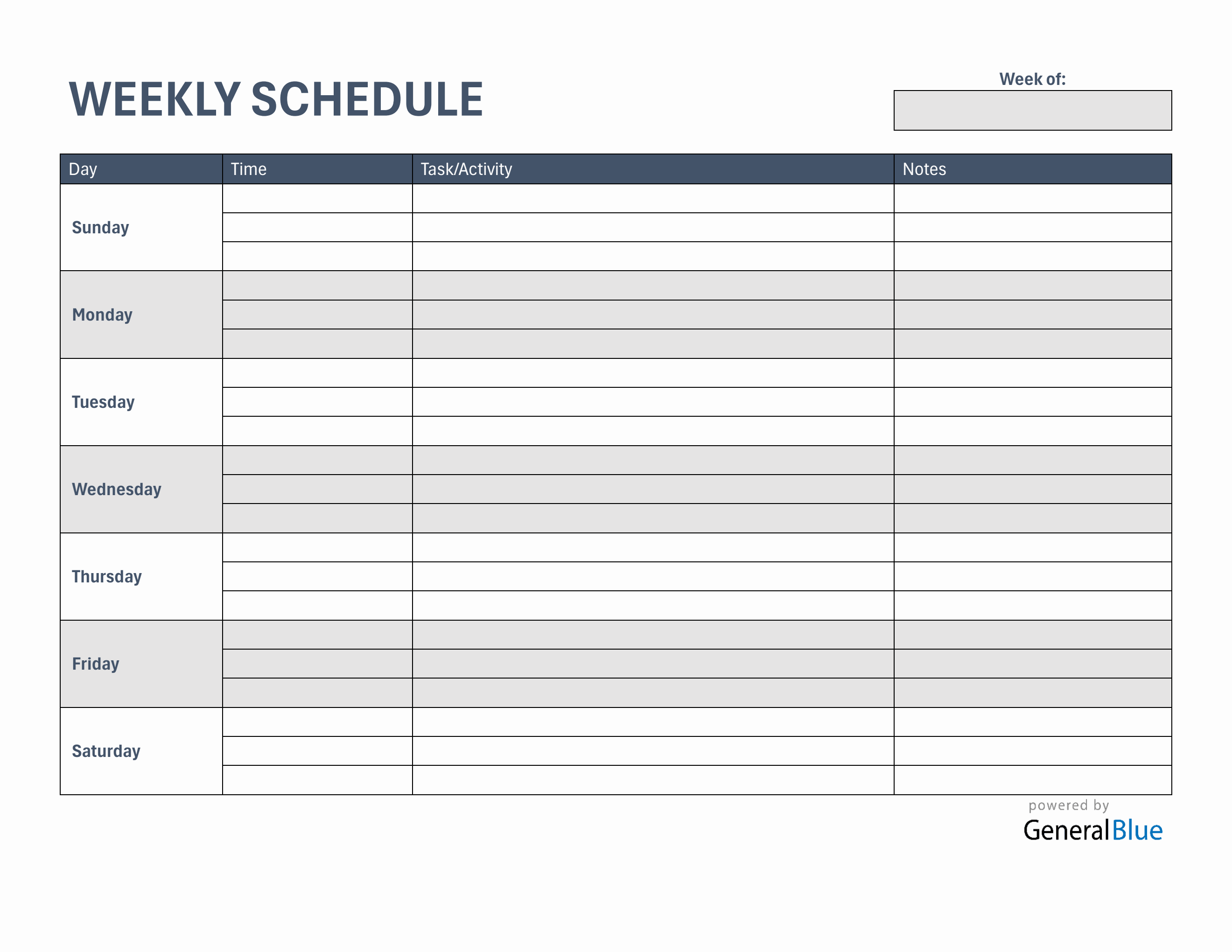 Free Weekly Schedule Template in PDF (Striped)