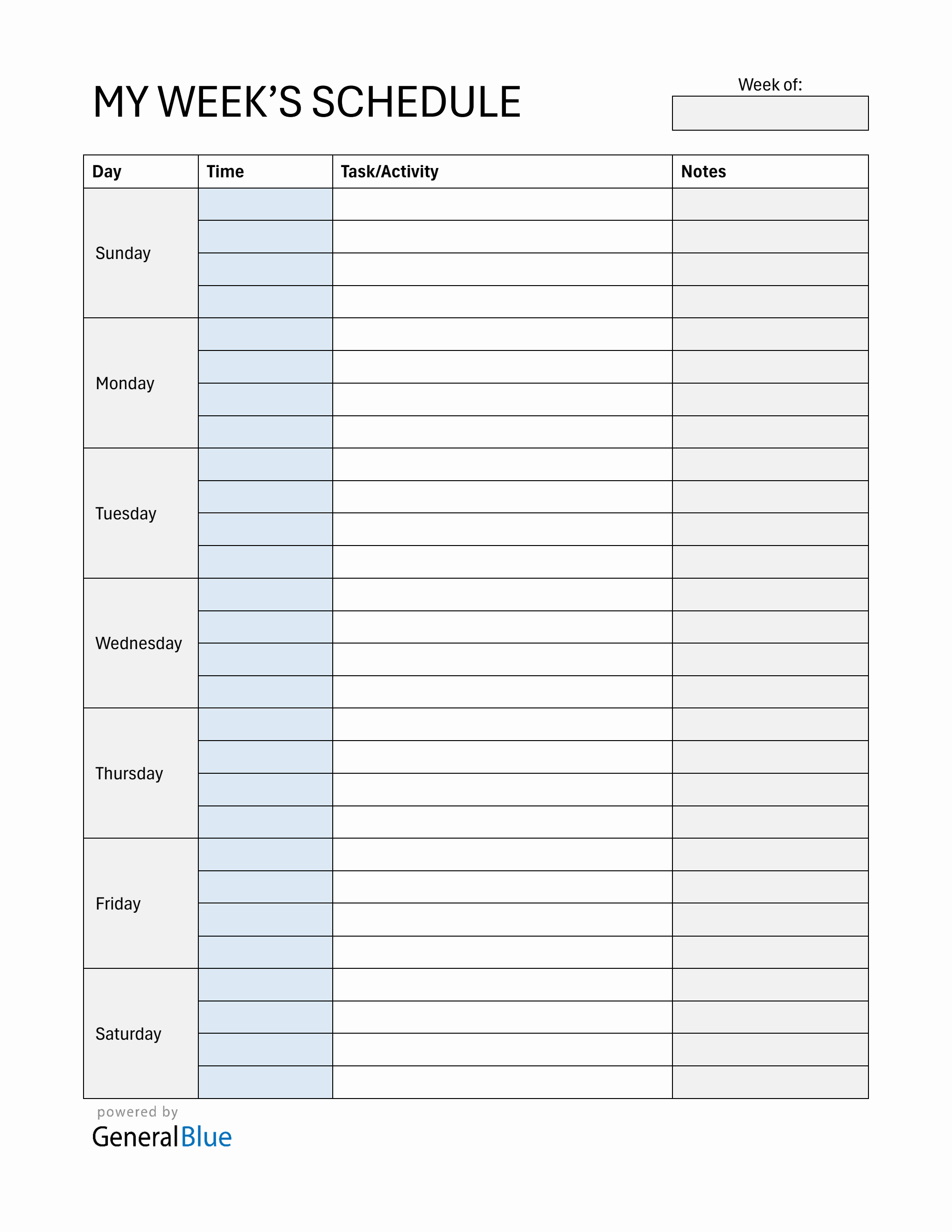 Free Weekly Schedule Template in PDF (Simple)