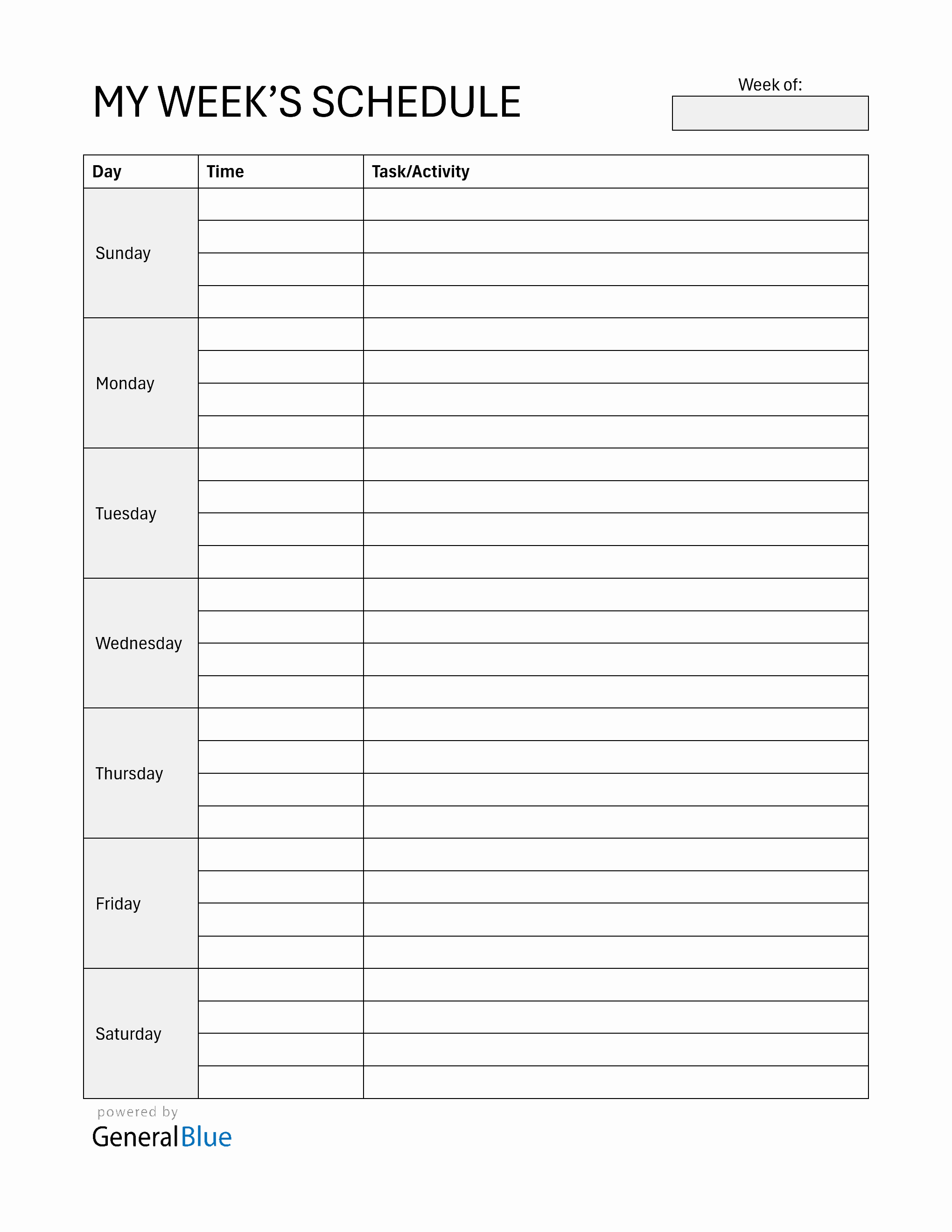 Free Weekly Schedule Template in PDF (Minimalist)