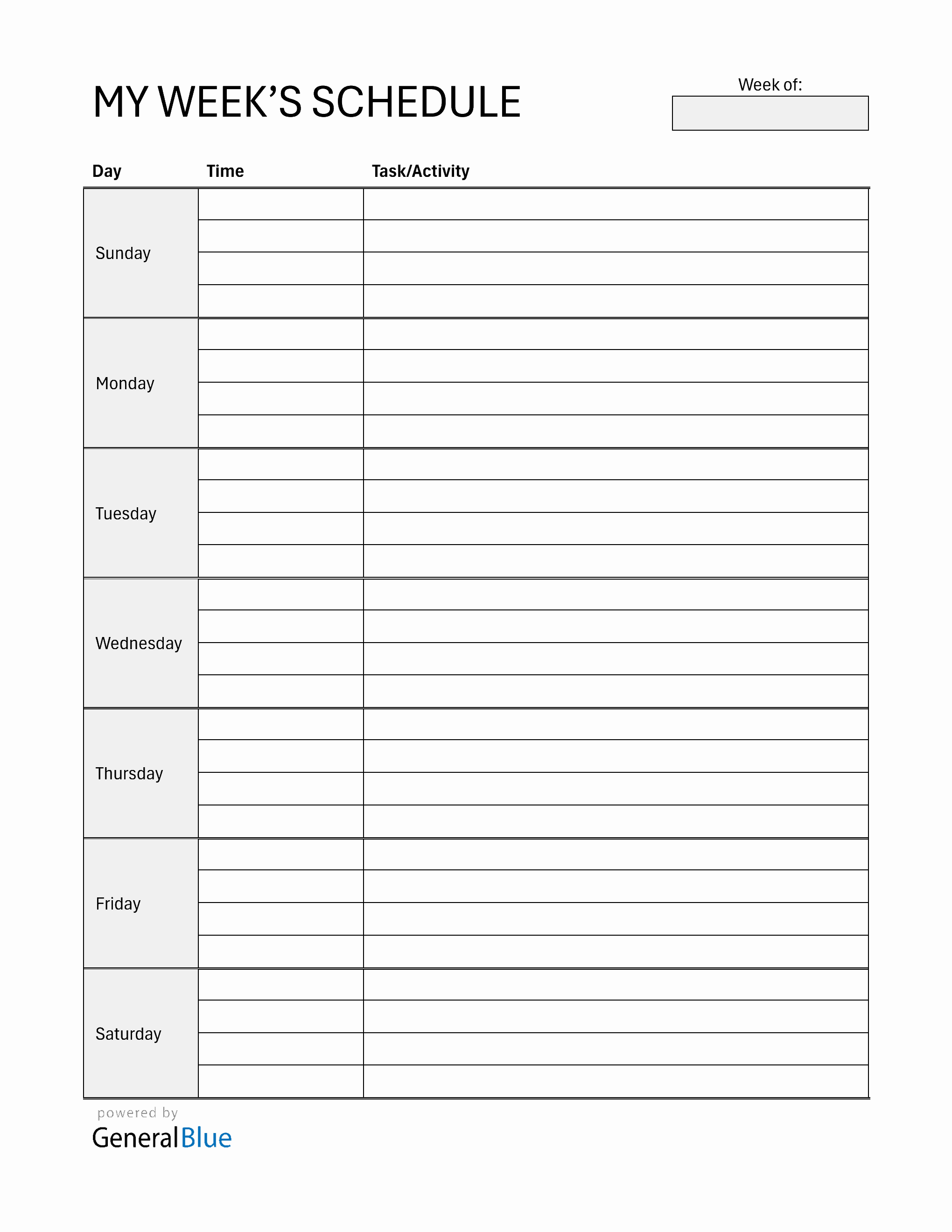 Free Weekly Schedule Template in Word (Minimalist)