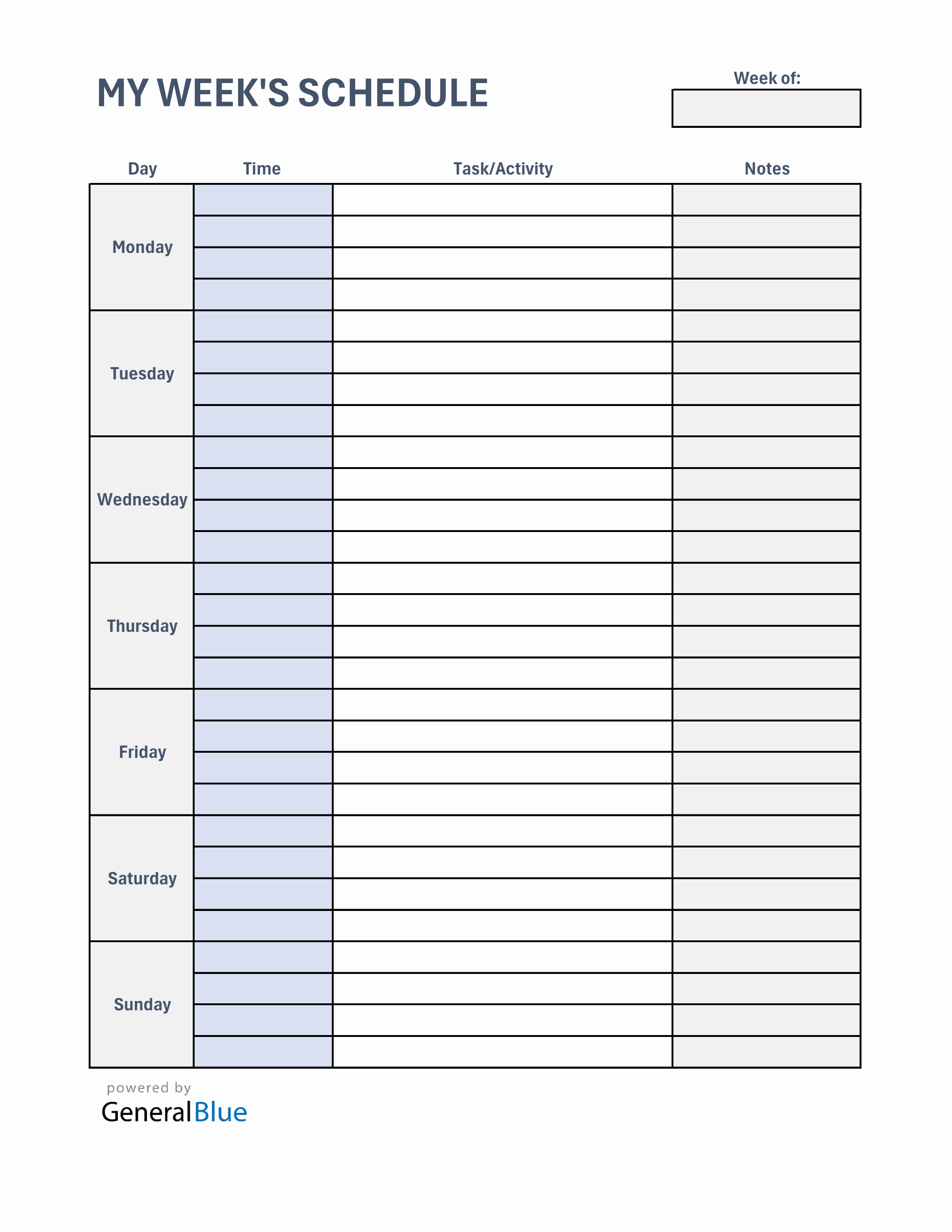 Free Weekly Schedule Template in Excel (Simple)