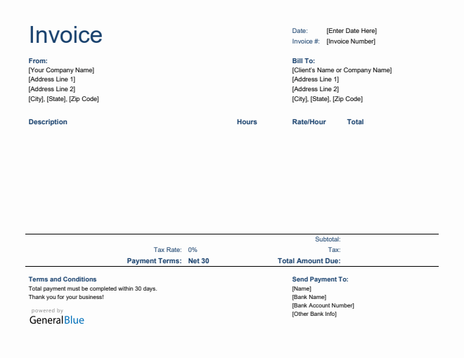 Invoice Template for U.S. Freelancers in Word (Printable)