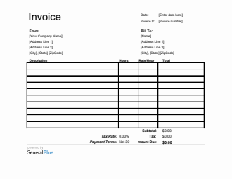 PDF Invoice Template for U.S. Freelancers With Tax calculation (Printable)