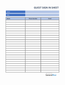 Guest Sign In Sheet in PDF