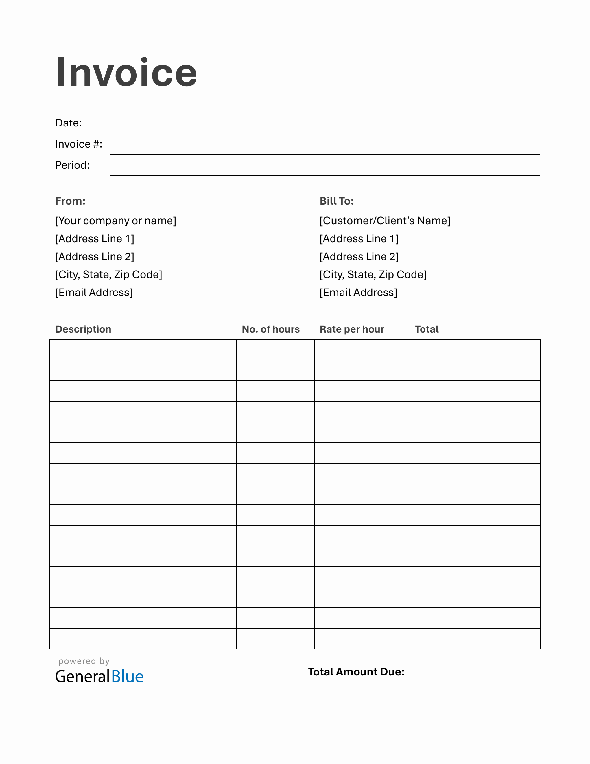 Free PDF Hourly Invoice Templates