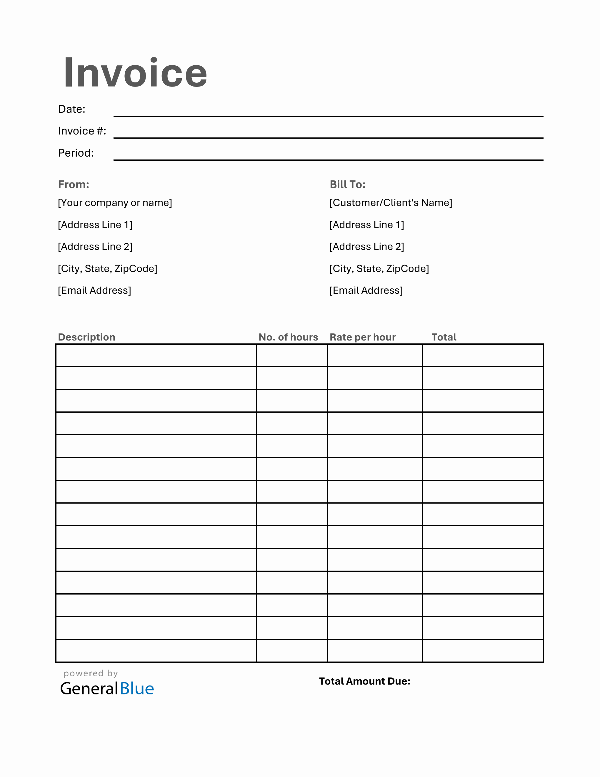 Free Hourly Invoice Template Excel